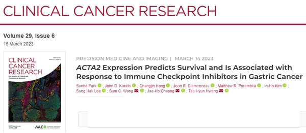 연세암병원, "위암 치료 결과 예측하는 새로운 바이오마커 ACTA2"